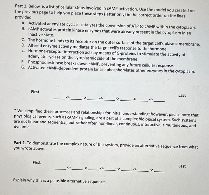 Solved Part 1. Below is a list of cellular steps involved in | Chegg.com