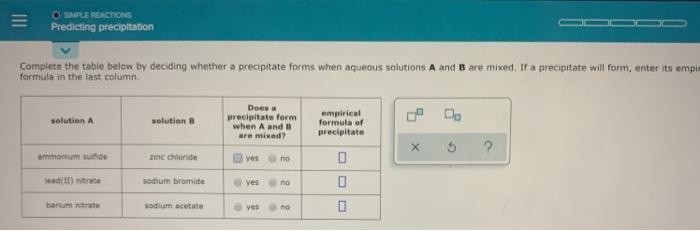 Solved = O SIMPLE REACTIONS Predicting precipitation | Chegg.com