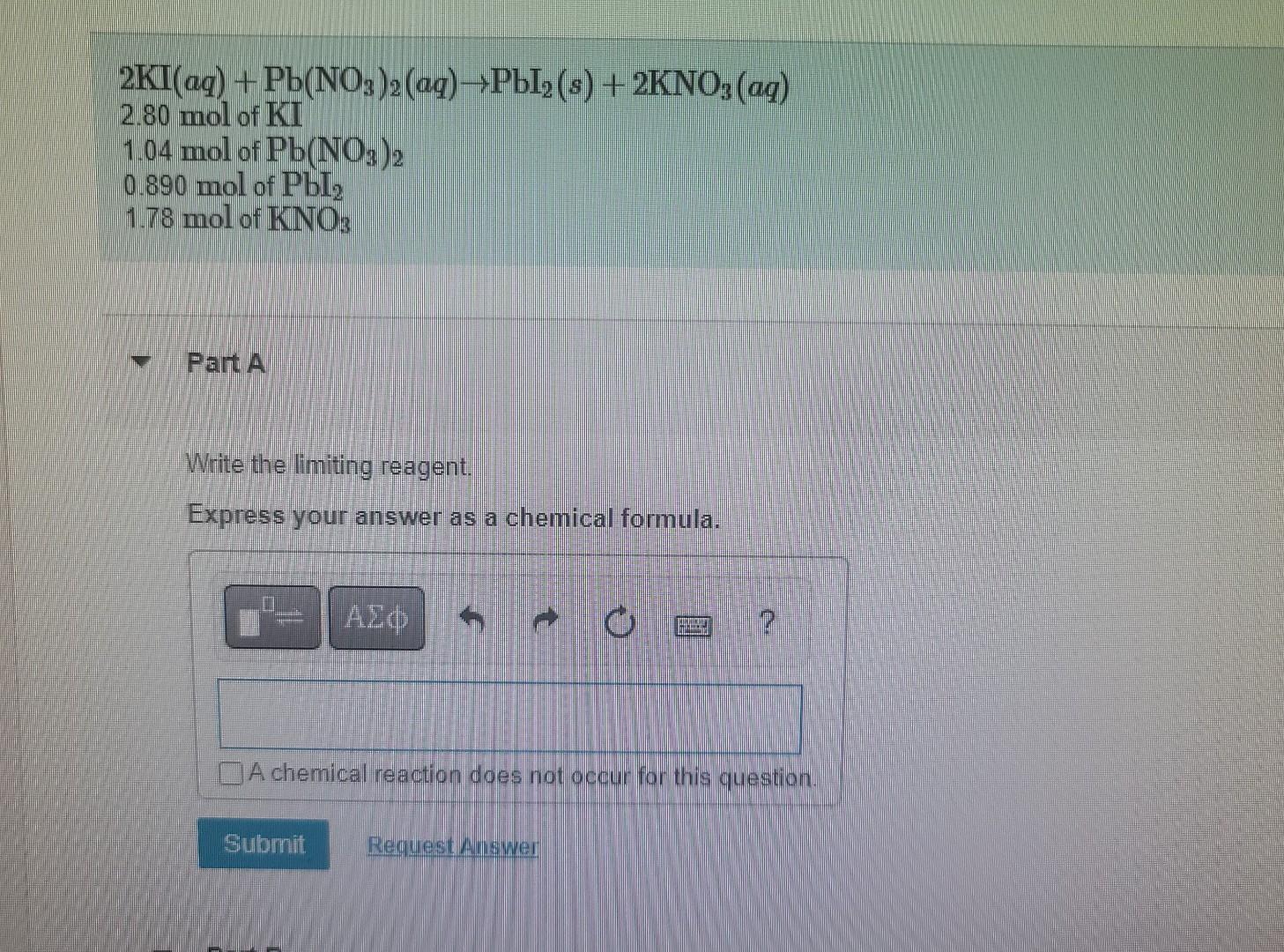 Solved 2KI(aq) + Pb(NO3)2 (aq)→PbI₂ (s) + 2KNO3(aq) 2.80 mol | Chegg.com
