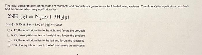 Solved The initial concentrations or pressures of reactants | Chegg.com