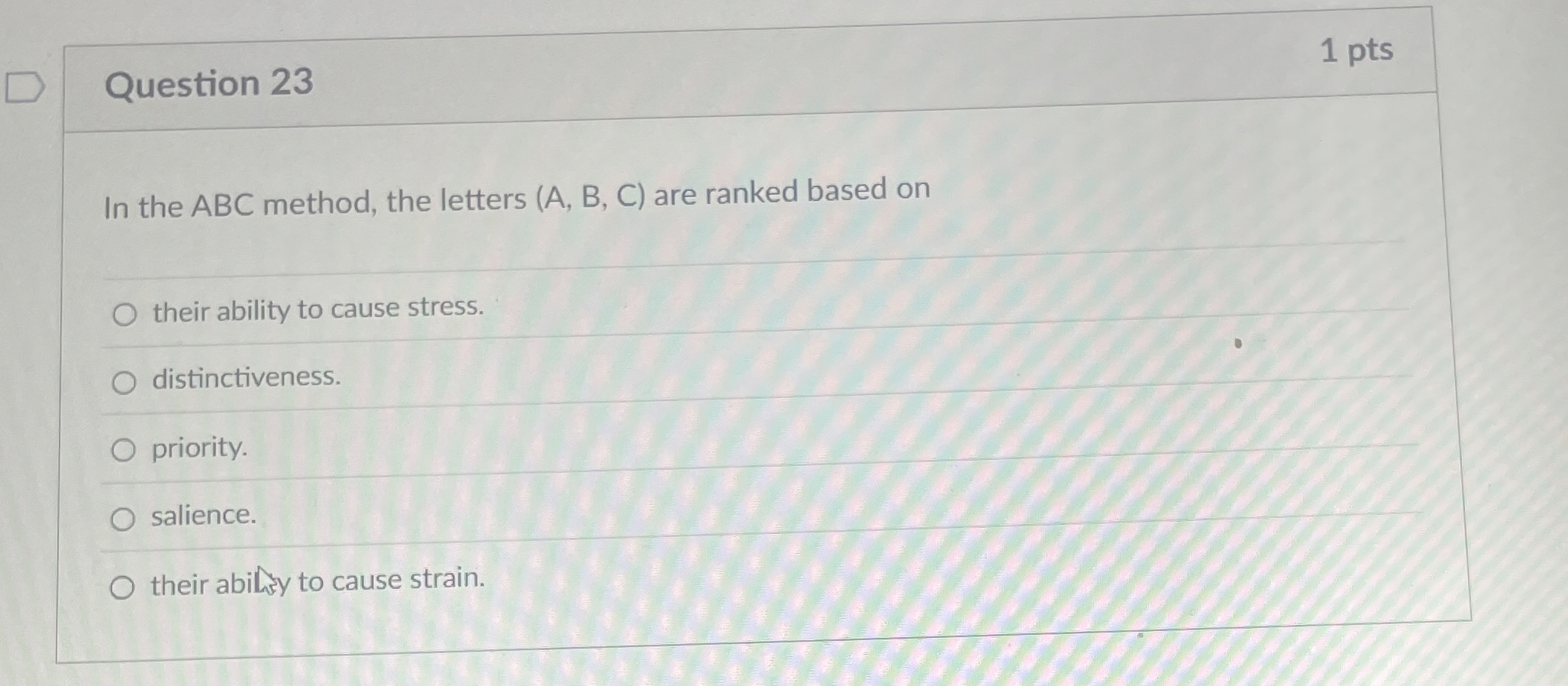 Solved Question 231 ﻿ptsIn the ABC method, the letters | Chegg.com