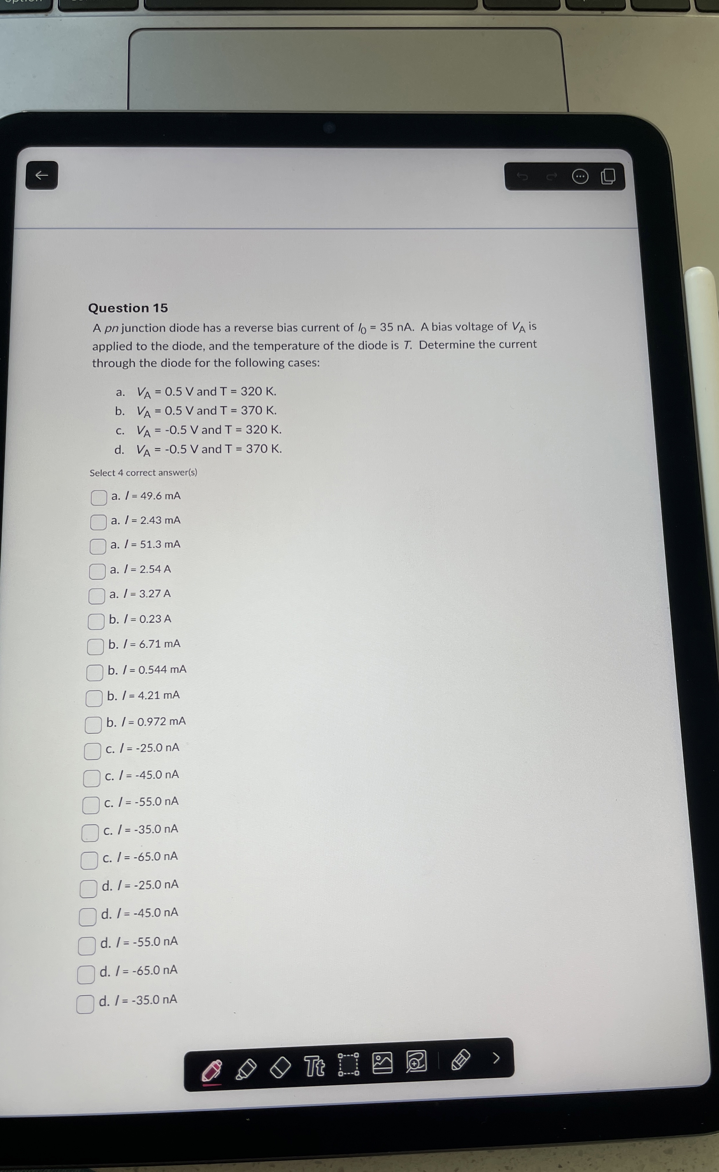 Solved Question 15A pn junction diode has a reverse bias | Chegg.com