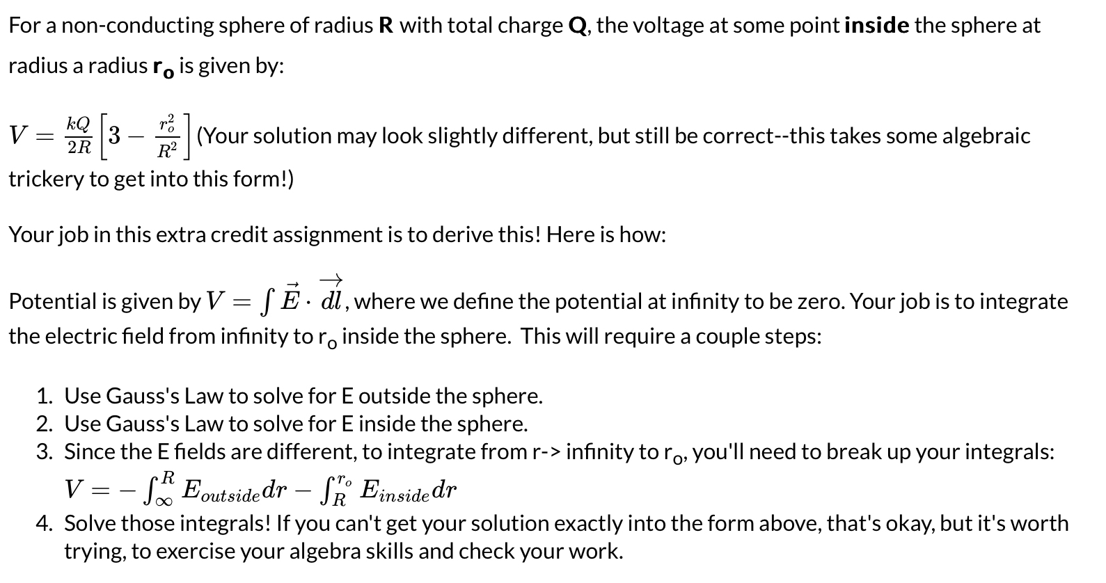 Solved For a non-conducting sphere of radius R ﻿with total | Chegg.com