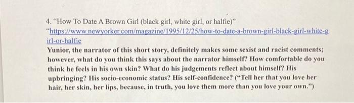 4. "How To Date A Brown Girl (black girl, white girl, | Chegg.com
