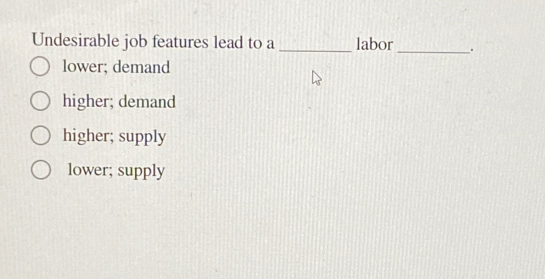 Solved Undesirable job features lead to alaborlower; | Chegg.com