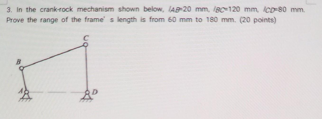 Solved 3. In the crank-rock mechanism shown below, ∠AB=20 | Chegg.com