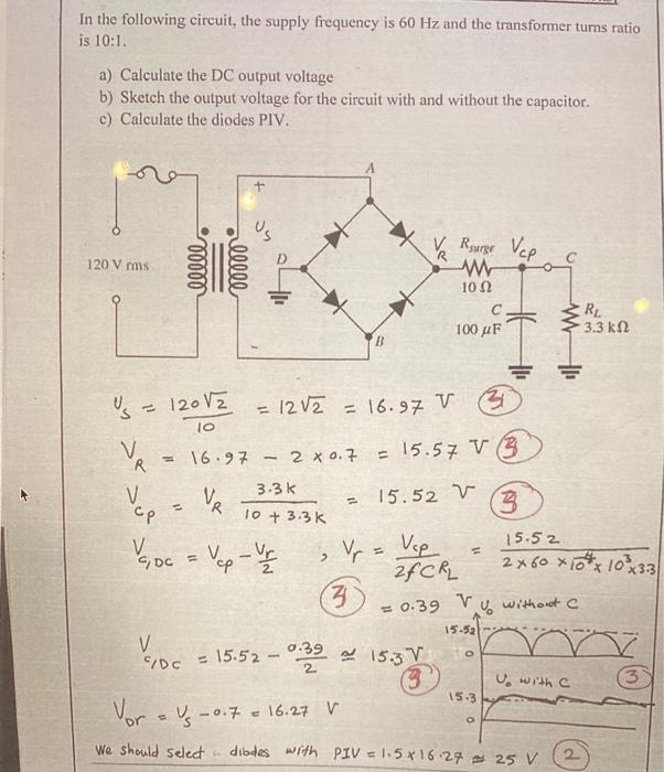 Solved i want find the ripple factor and ripple voltage for | Chegg.com