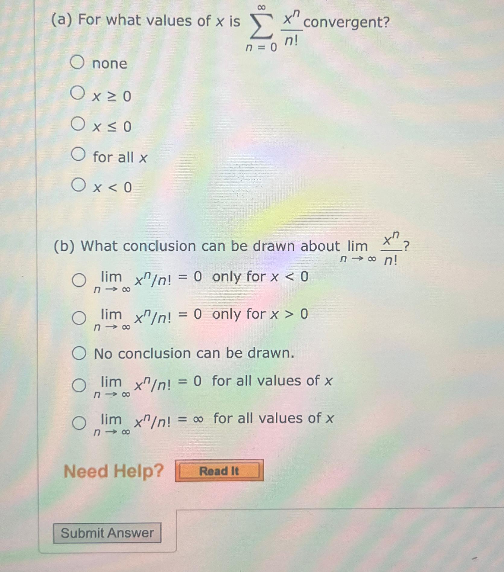 Solved (a) For what values of x is \\\\sum_(n=0)^(\\\\infty | Chegg.com