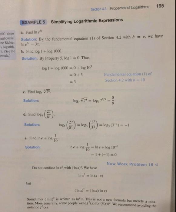 Solved Sectian 4.3 Properties of Loganthms 195 Simplifying | Chegg.com