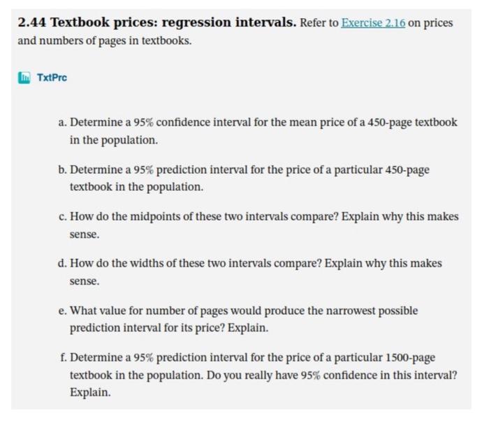 Solved 2.44 Textbook prices: regression intervals. Refer to | Chegg.com