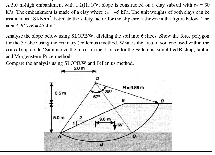 Solved A 5.0m-high embankment with a 2(H):1(V) ﻿slope is | Chegg.com