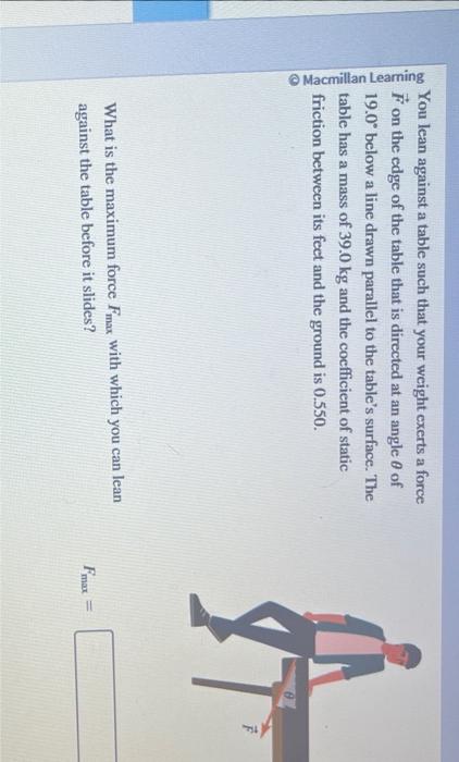 Solved You lean against a table such that your weight exerts | Chegg.com