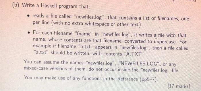 Solved (b) Write a Haskell program that: а • reads a file | Chegg.com