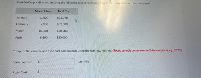 Solved Compute the variable and fixed cost components using | Chegg.com