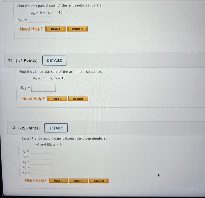 Solved Find the nth partial sum of the arithmetic sequence. | Chegg.com
