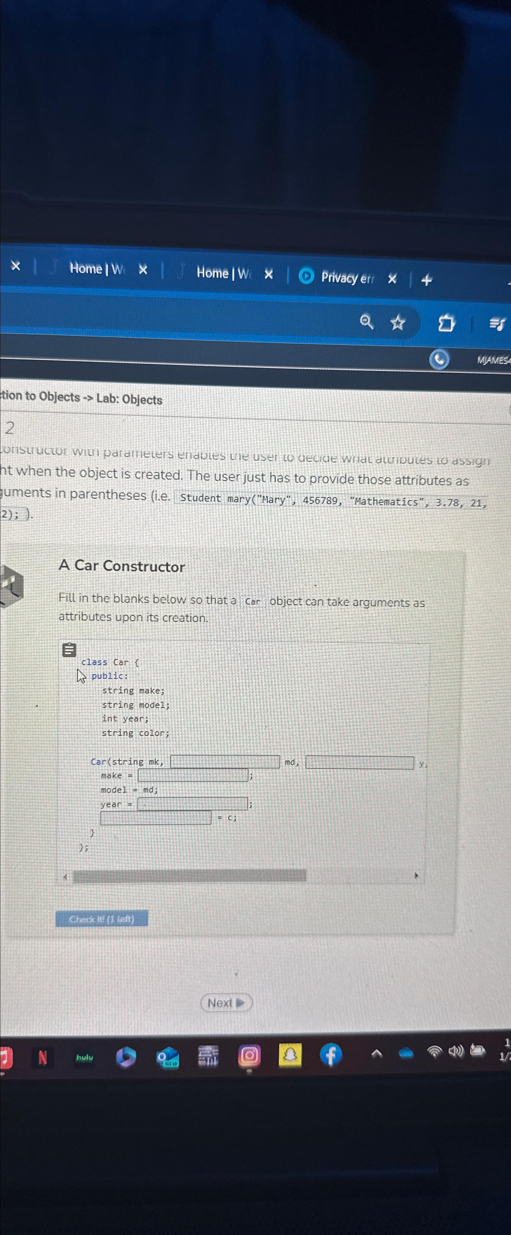 Solved tion to Objects → ﻿Lab: Objects2 ﻿ht when the object | Chegg.com