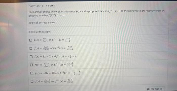 Solved Each answer choice below gives a function f(x) and a | Chegg.com