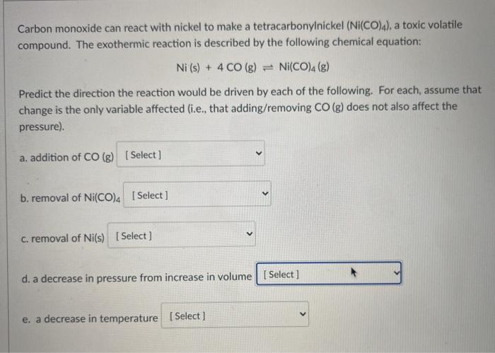 Solved Carbon monoxide can react with nickel to make a | Chegg.com