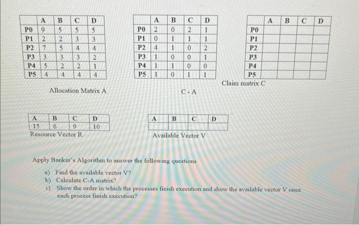 Solved Allocation Matrix A C - A Claim matrix C Kesouree | Chegg.com
