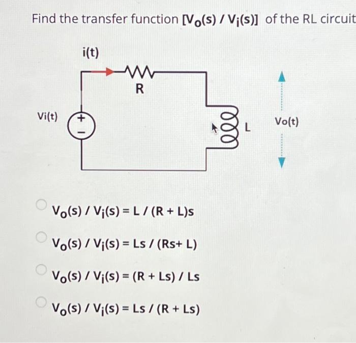 Solved Find the transfer function [Vo(s)/V¡(s)] of the RL | Chegg.com