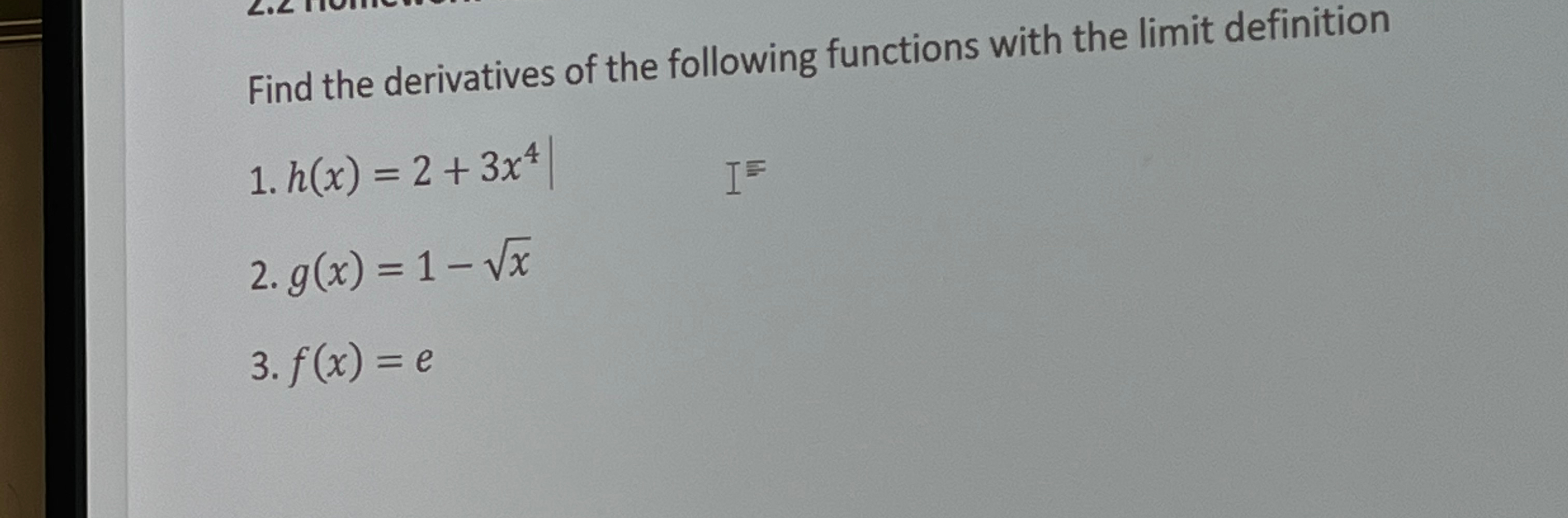 Solved Find the derivatives of the following functions with | Chegg.com