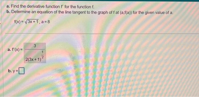 Solved a. Find the derivative function f′ for the function | Chegg.com