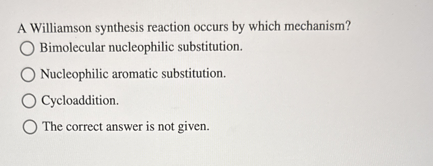 Solved A Williamson synthesis reaction occurs by which | Chegg.com