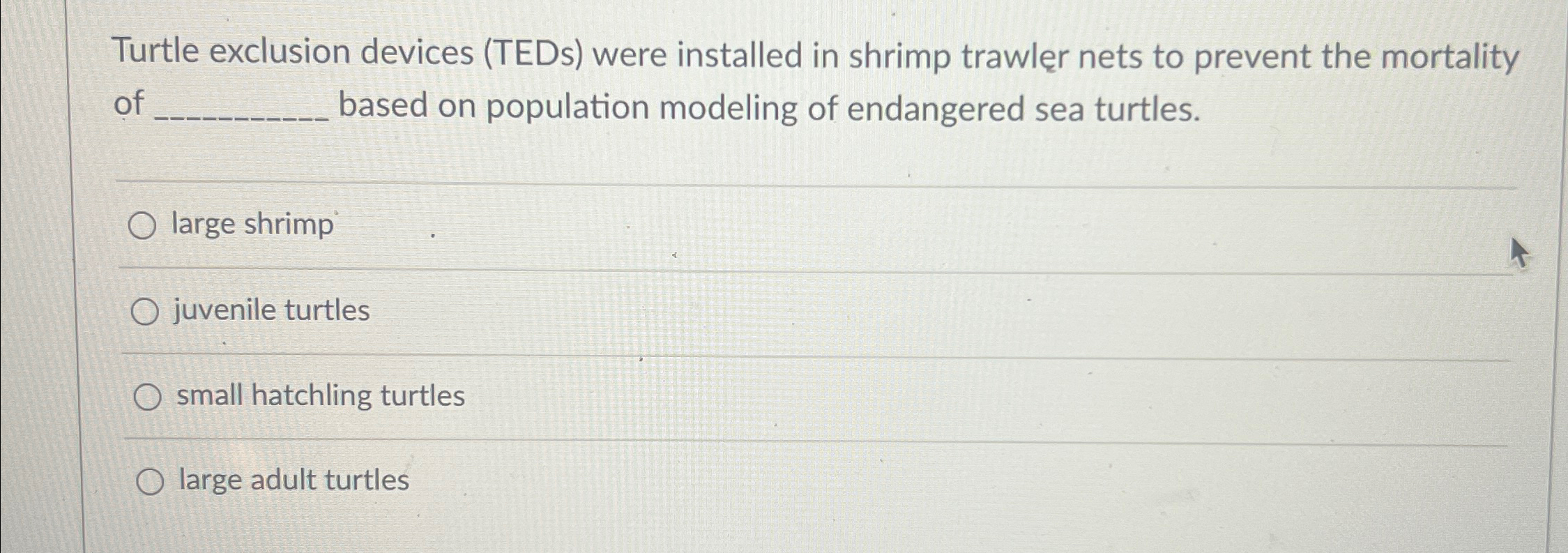 Solved Turtle exclusion devices (TEDs) ﻿were installed in | Chegg.com