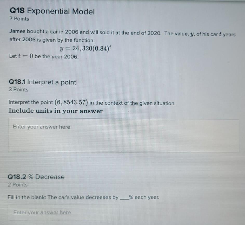 Solved Q18 Exponential Model 7 Points James bought a car in | Chegg.com