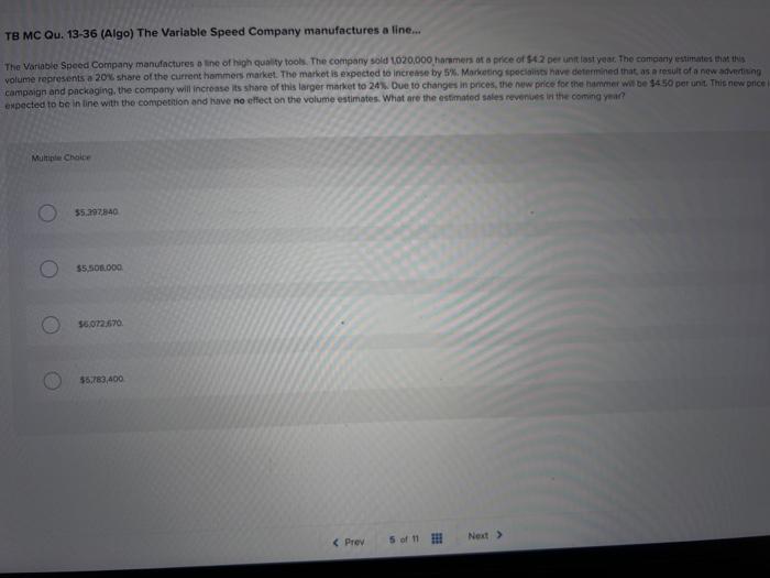 Solved TB MC Qu. 13−36 (Algo) The Variable Speed Company | Chegg.com