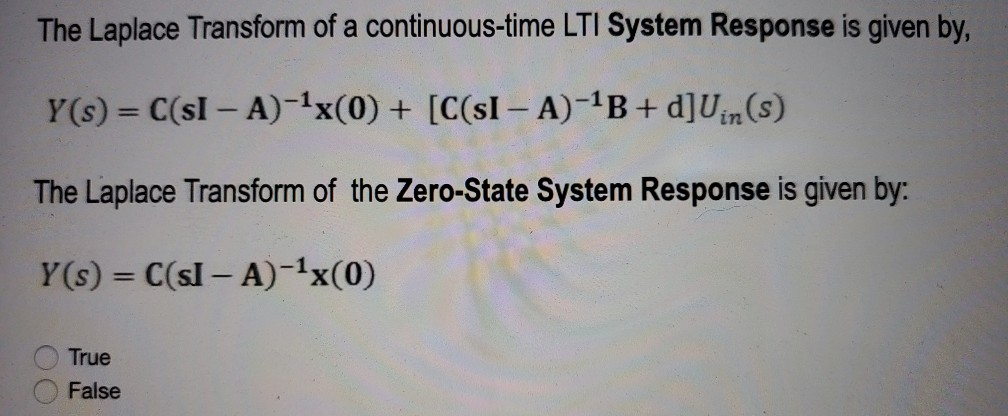 Solved The Laplace Transform of a continuous-time LTI System | Chegg.com