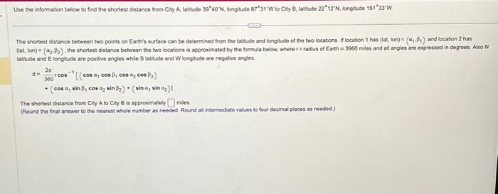 Solved Use the information below to find the shortest | Chegg.com