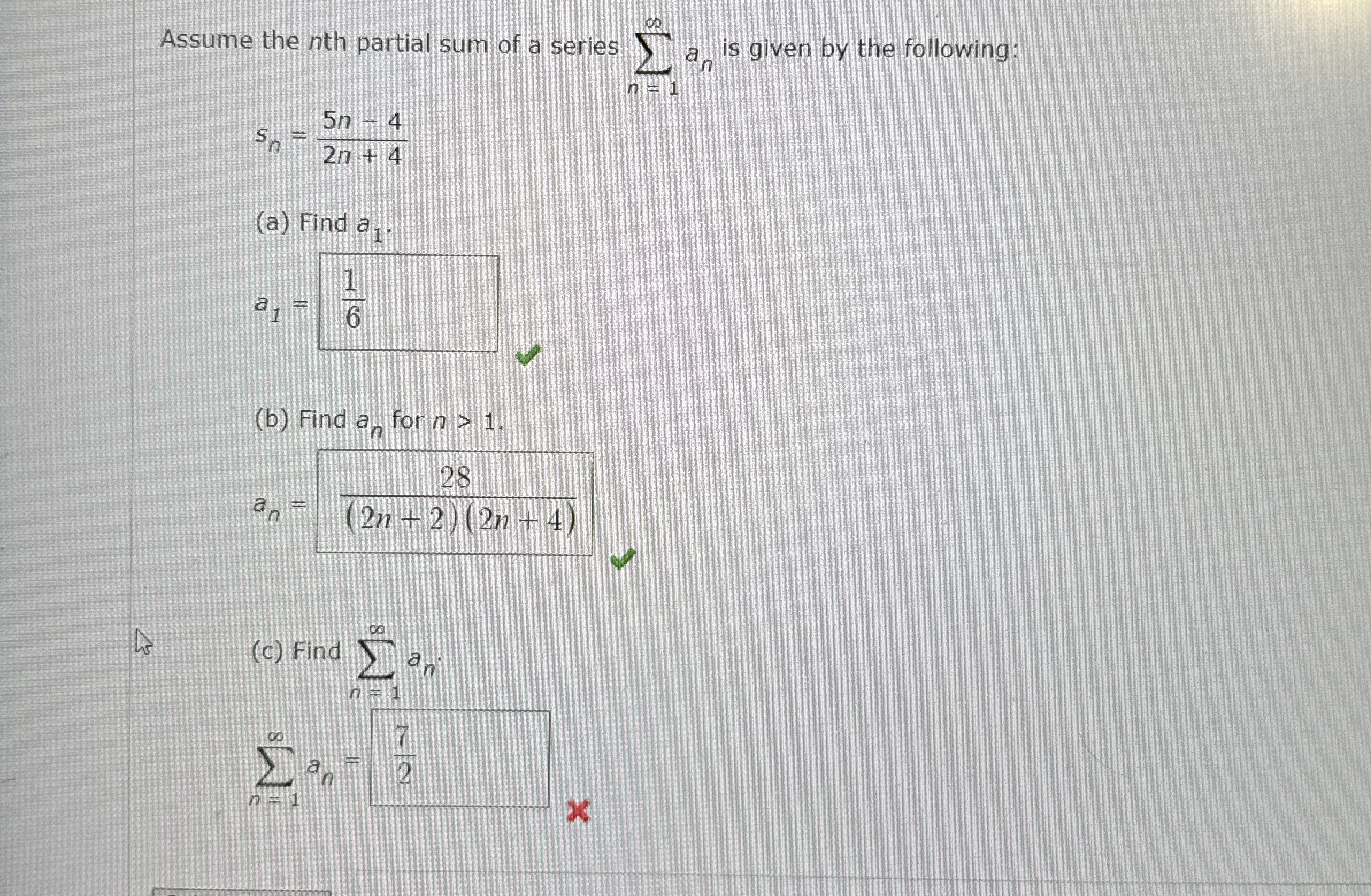 Solved Assume The Nth Partial Sum Of A Series ∑n1∞an ﻿is 