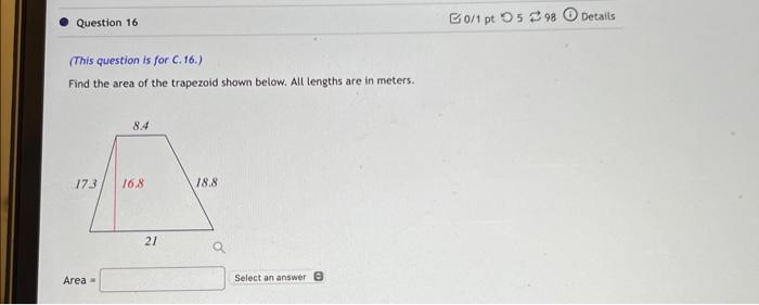 Solved Find the area of the trapezoid shown below. All | Chegg.com