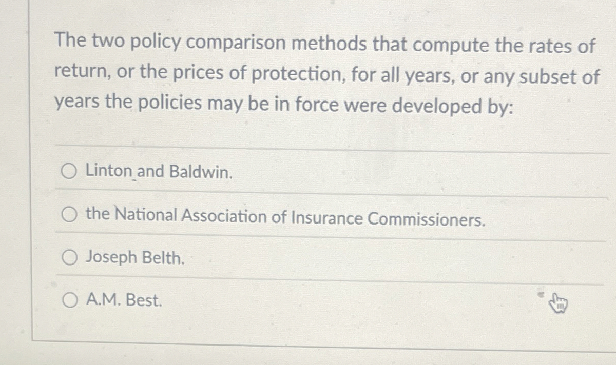 Solved The two policy comparison methods that compute the | Chegg.com
