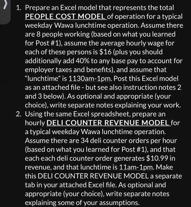 Solved 1. Prepare an Excel model that represents the total | Chegg.com