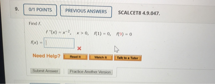 Solved 12. 0/1 POINTS PREVIOUS ANSWERS SCALCET8 4.9.019. | Chegg.com