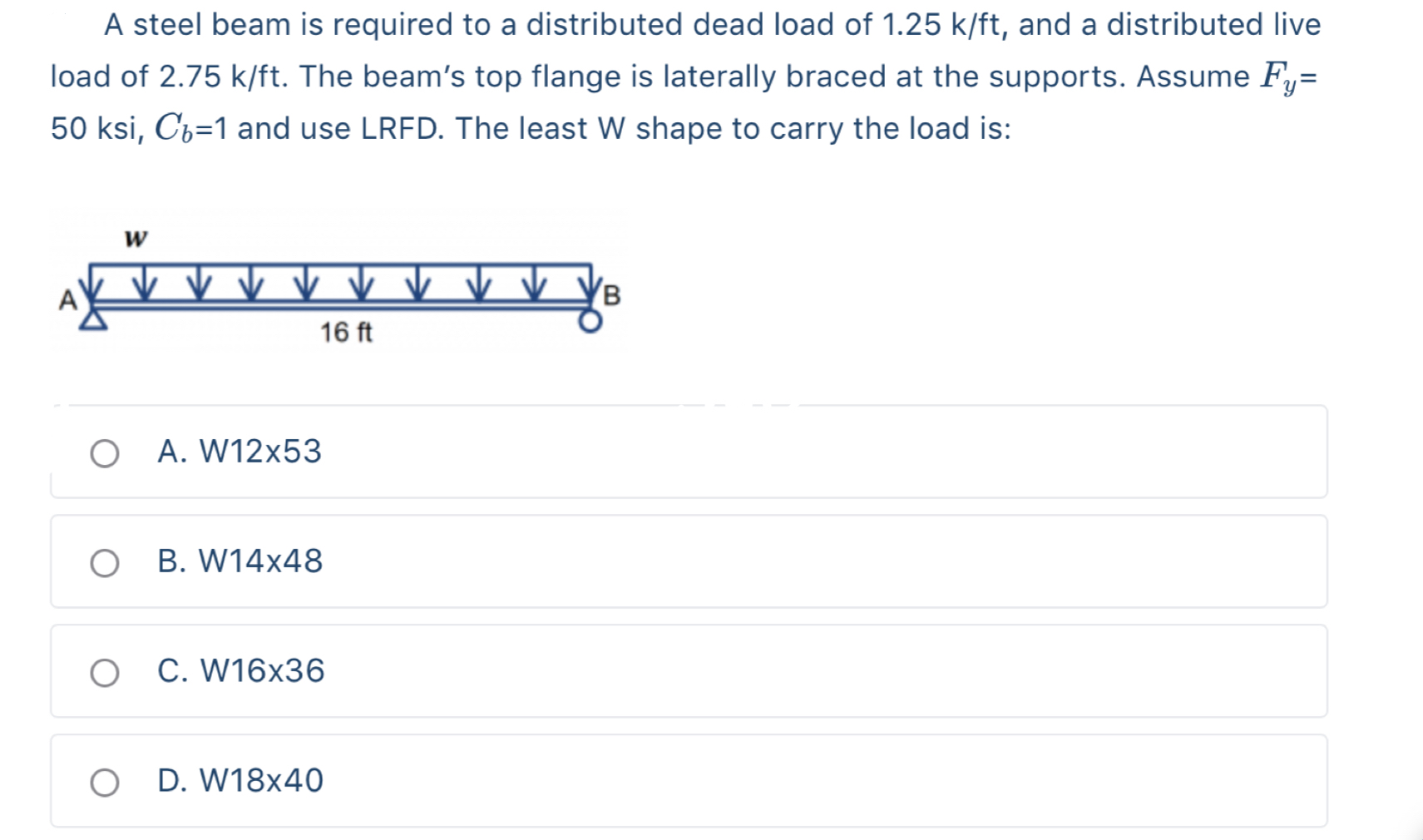 Solved A steel beam is required to a distributed dead load | Chegg.com