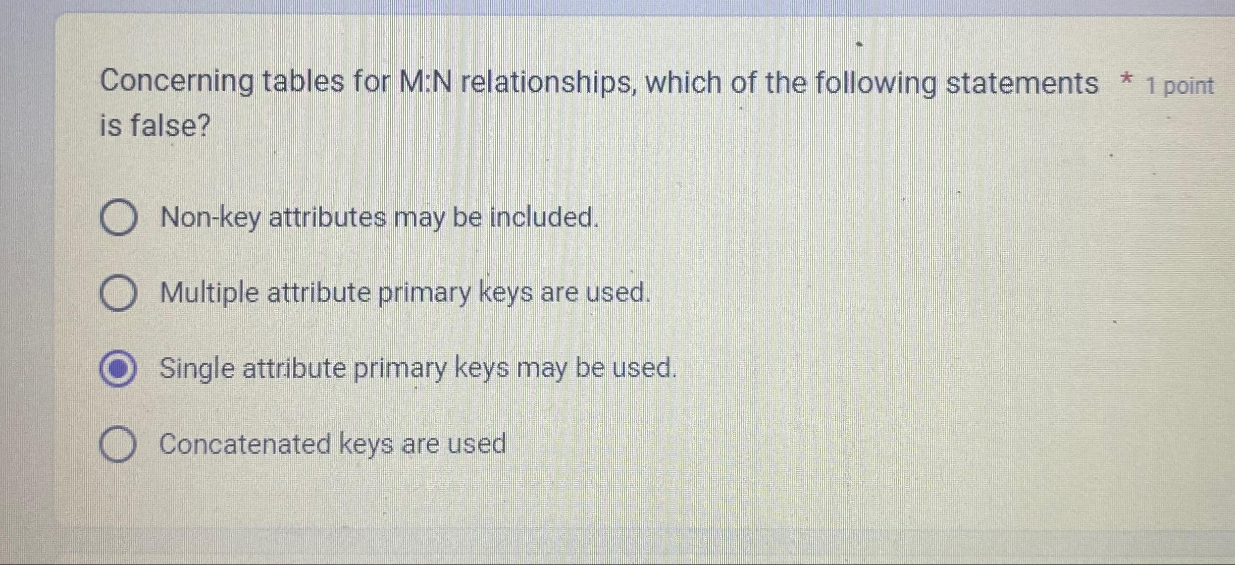 Solved Concerning tables for M:N ﻿relationships, which of | Chegg.com