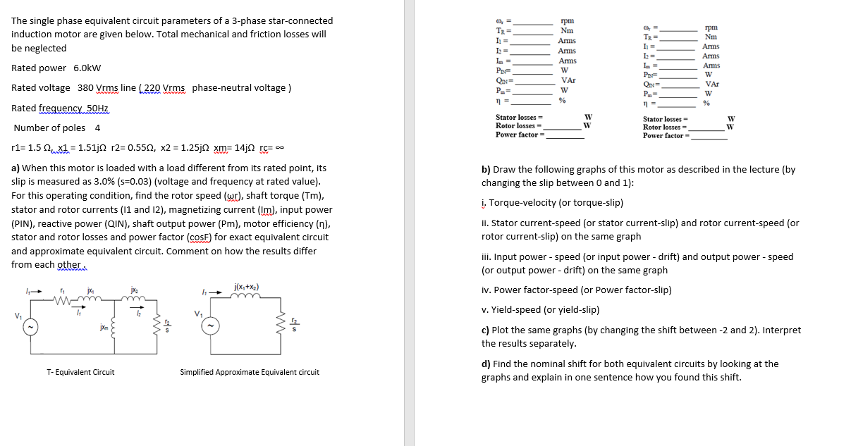 Solved The single phase equivalent circuit parameters of a | Chegg.com