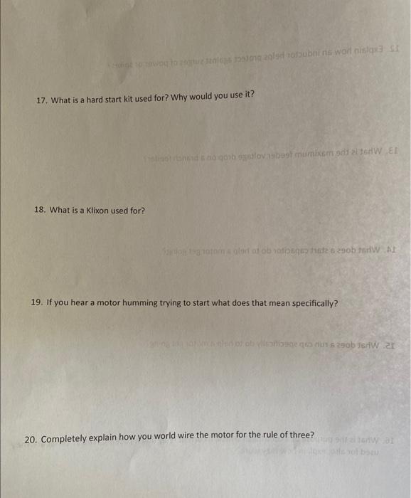 Solved 21. Explain how to meg a motor? 22. What are the | Chegg.com