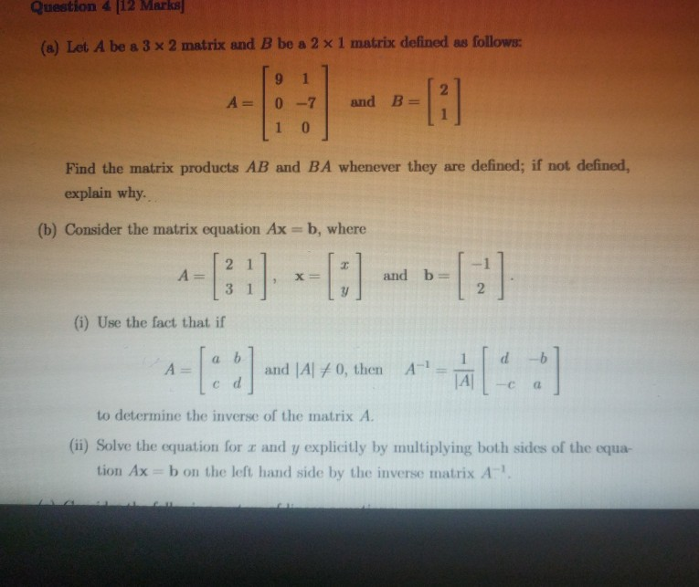 Solved Question 4 [12 Marks (a) Let A be a 3 x 2 matrix and | Chegg.com