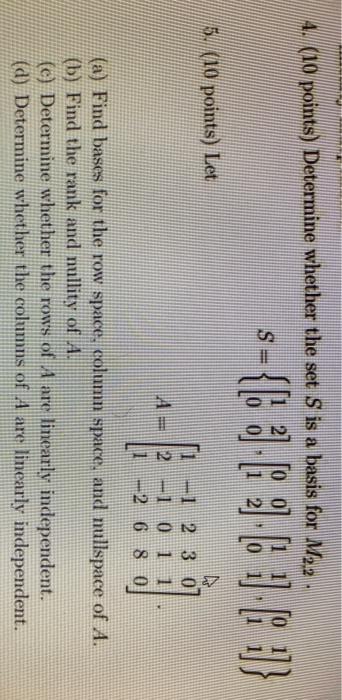 Solved A. (10 points) Determine whether the set S is a basis | Chegg.com