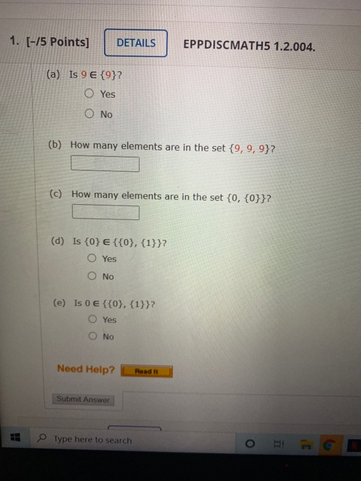 Solved 1. [-15 Points] DETAILS EPPDISCMATH5 1.2.004. (a) Is | Chegg.com
