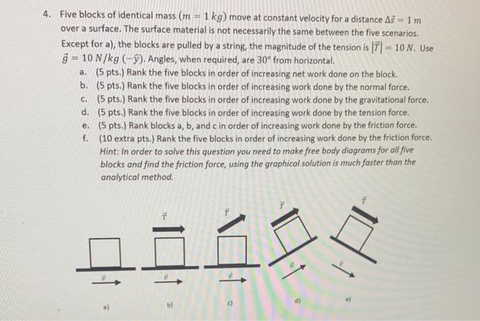 Solved Five blocks of identical mass (m=1 kg) move at | Chegg.com