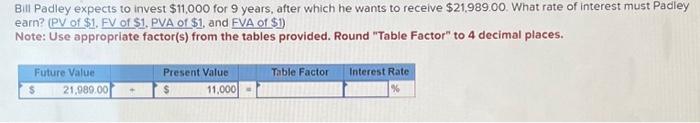 Solved Bill Padley expects to invest $11,000 for 9 years, | Chegg.com