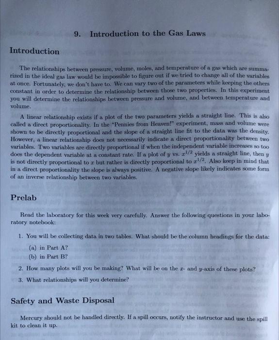 Solved 9. Introduction to the Gas Laws Introduction The | Chegg.com