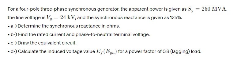Solved For a four-pole three-phase synchronous generator, | Chegg.com