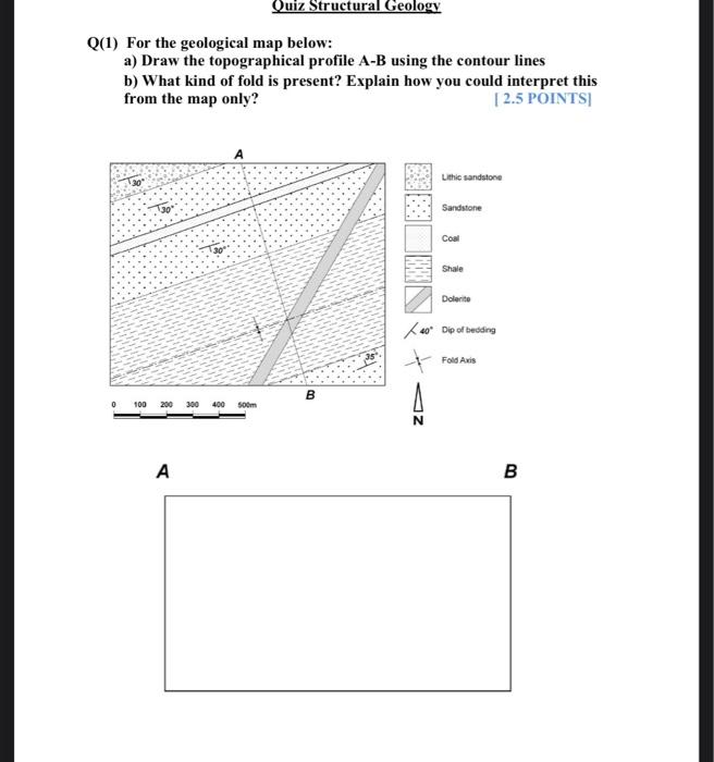 Solved Q (1) For the geological map below: a) Draw the | Chegg.com
