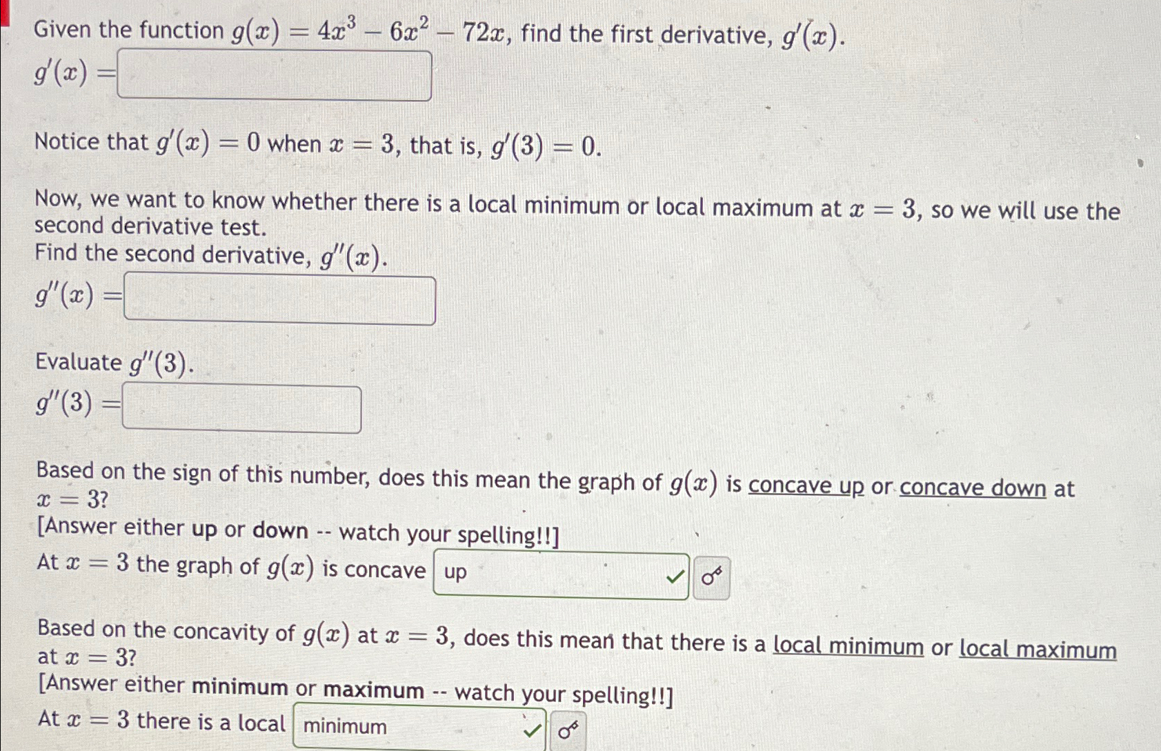 Solved Given the function g(x)=4x3-6x2-72x, ﻿find the first | Chegg.com